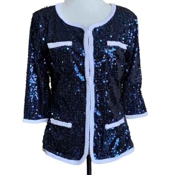 IMAN | Jackets & Coats | Vintage Iman Jacket White Trim Blue Sequins ...